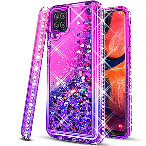 Samsung Galaxy A42 5G Phone Case, Galaxy A42 5G Phone Case, with [Tempered Glass Screen Protector Included] STARSHOP Liquid Bling Sparkle Floating Glitter Quicksand Girls Women Cute- Pink/Purple