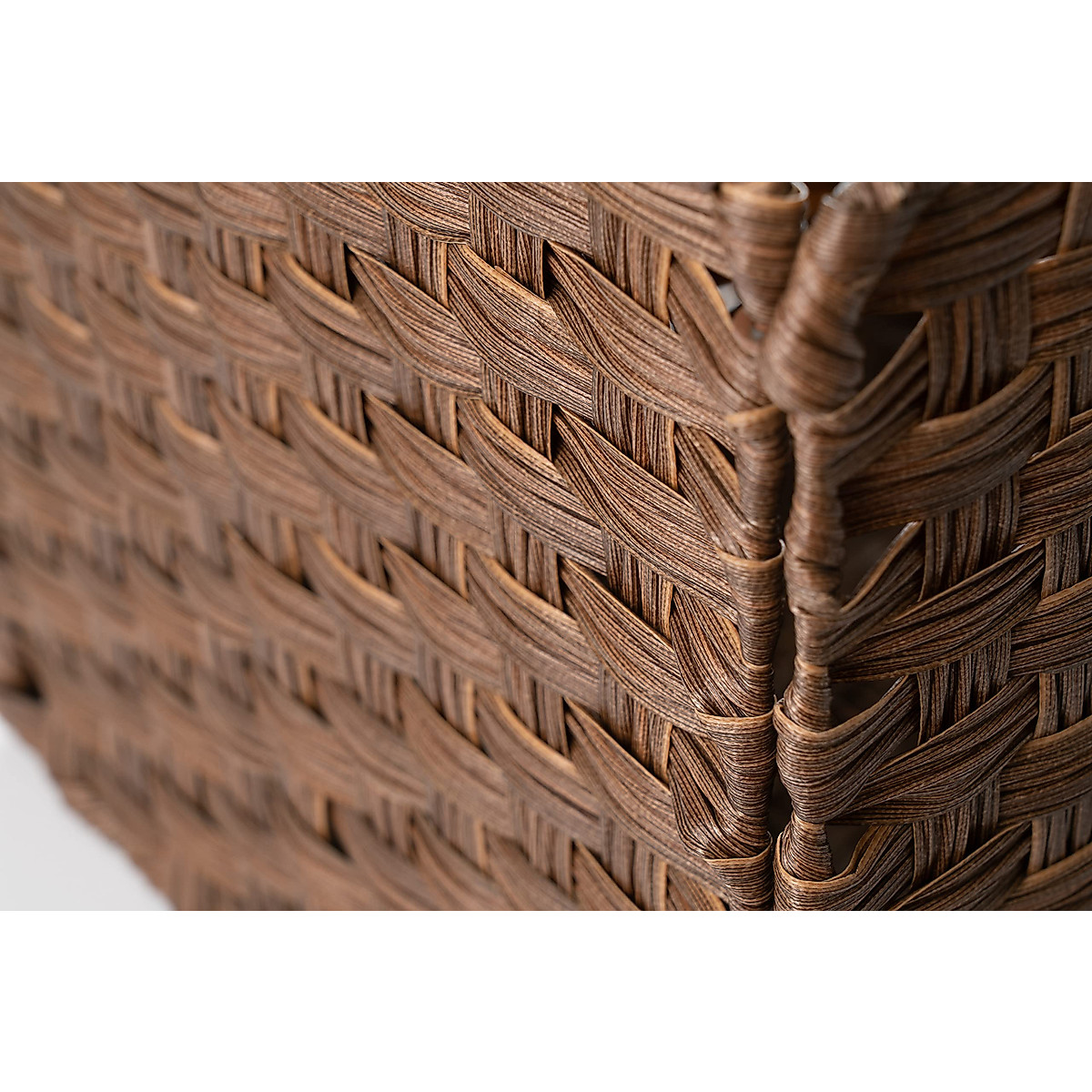 Foldable Synthetic Plastic Wicker Storage Basket with Iron Wire Frame By Blue Ridge Basket Company (Set of 2)