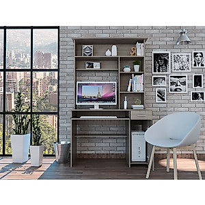 Bellemave Computer Desk with Hutch and Keyboard Tray, Home Office Desks with Drawers and Storage Shelves, Writing Study Desk Table, Modern Compact Workstation, Oak