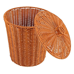 Toyvian Rattan Round Waste Basket, Woven Basket with Lid Wicker Basket Wastebasket Storage Basket for Bathroom Kitchen