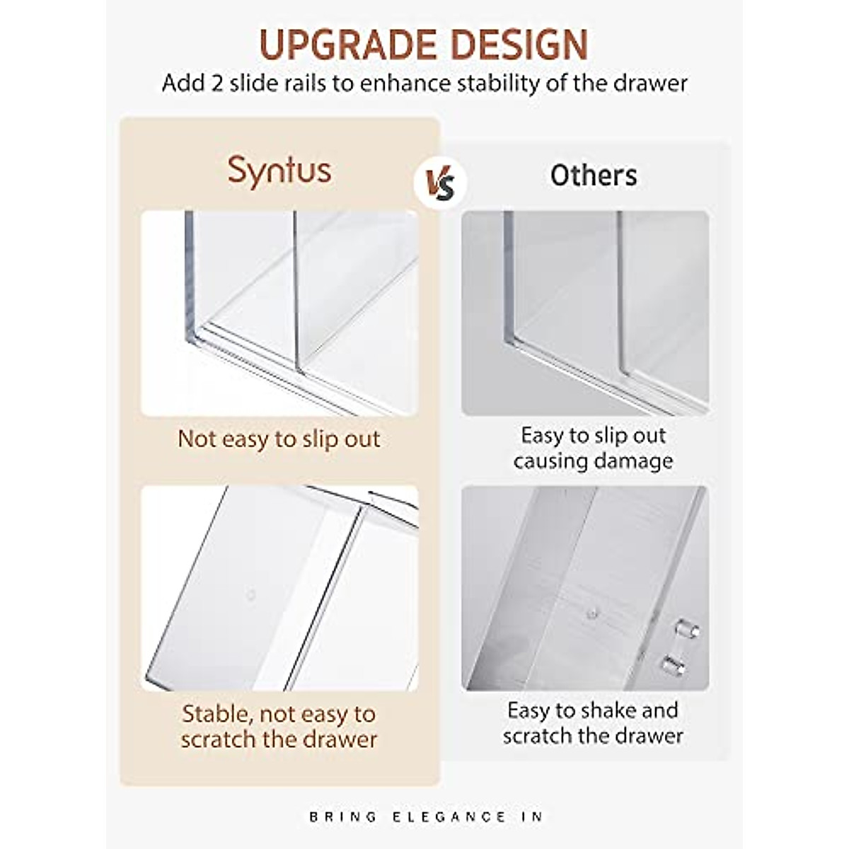 Syntus 4 Piece Set Stackable Makeup Organizer Drawers, 4.4'' Tall Acrylic Bathroom Storage Drawer, Plastic Cosmetics Storage Box for Vanity, Undersink, Skincare, Kitchen Cabinets, Pantry Organization