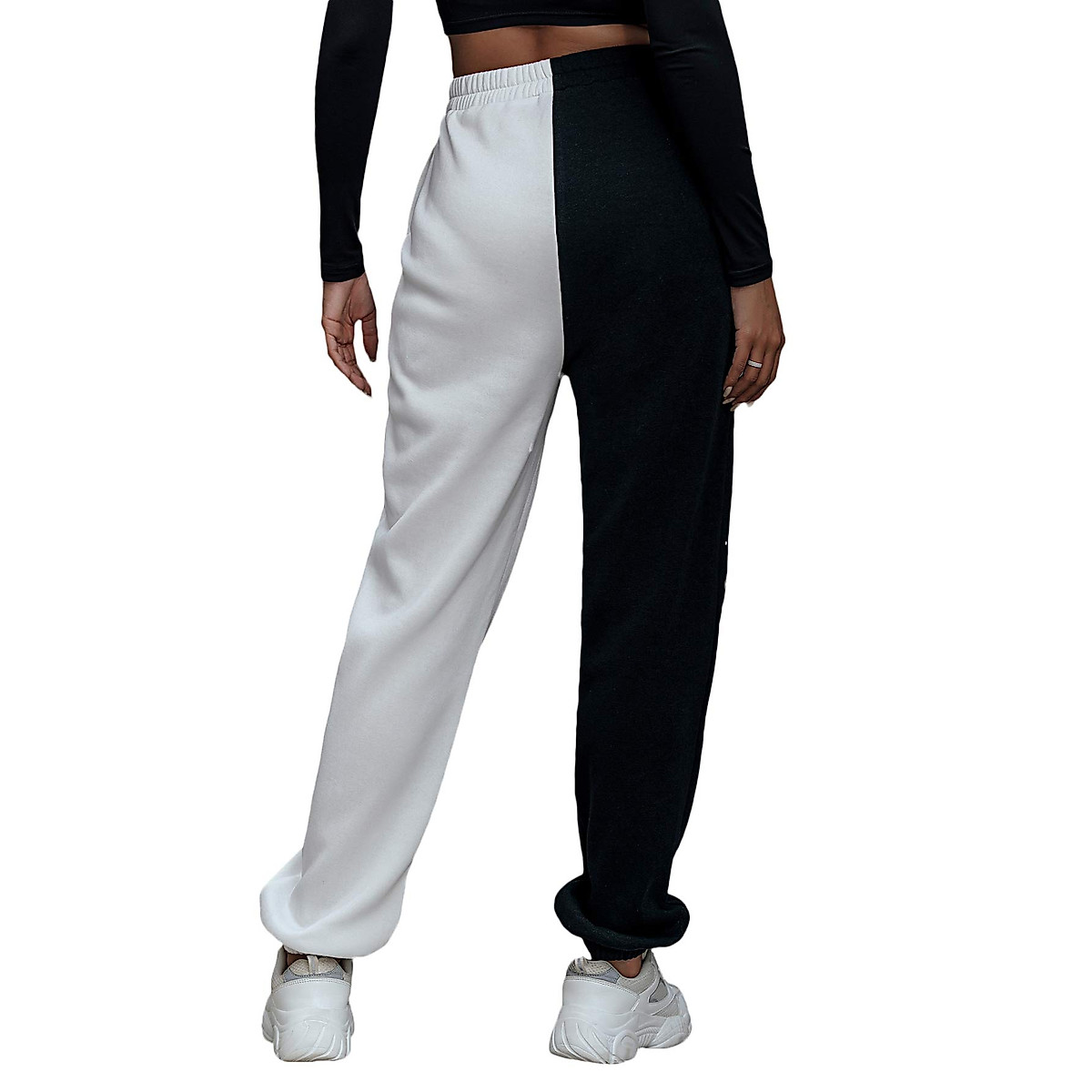 SOLY HUX Women's Graphic Letter Print Elastic Waist Sweatpants Color Block Cozy Running Joggers Pants Black White Sun S