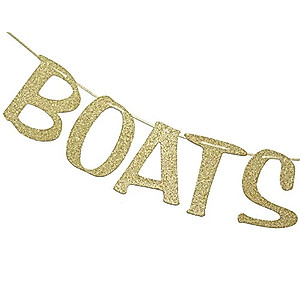 Boats N' Hoes Banner Sign Garland Gold Glitter for Bachelorette Nautical Theme Engagement Bridal Shower Birthday Decor Photo Booth Props