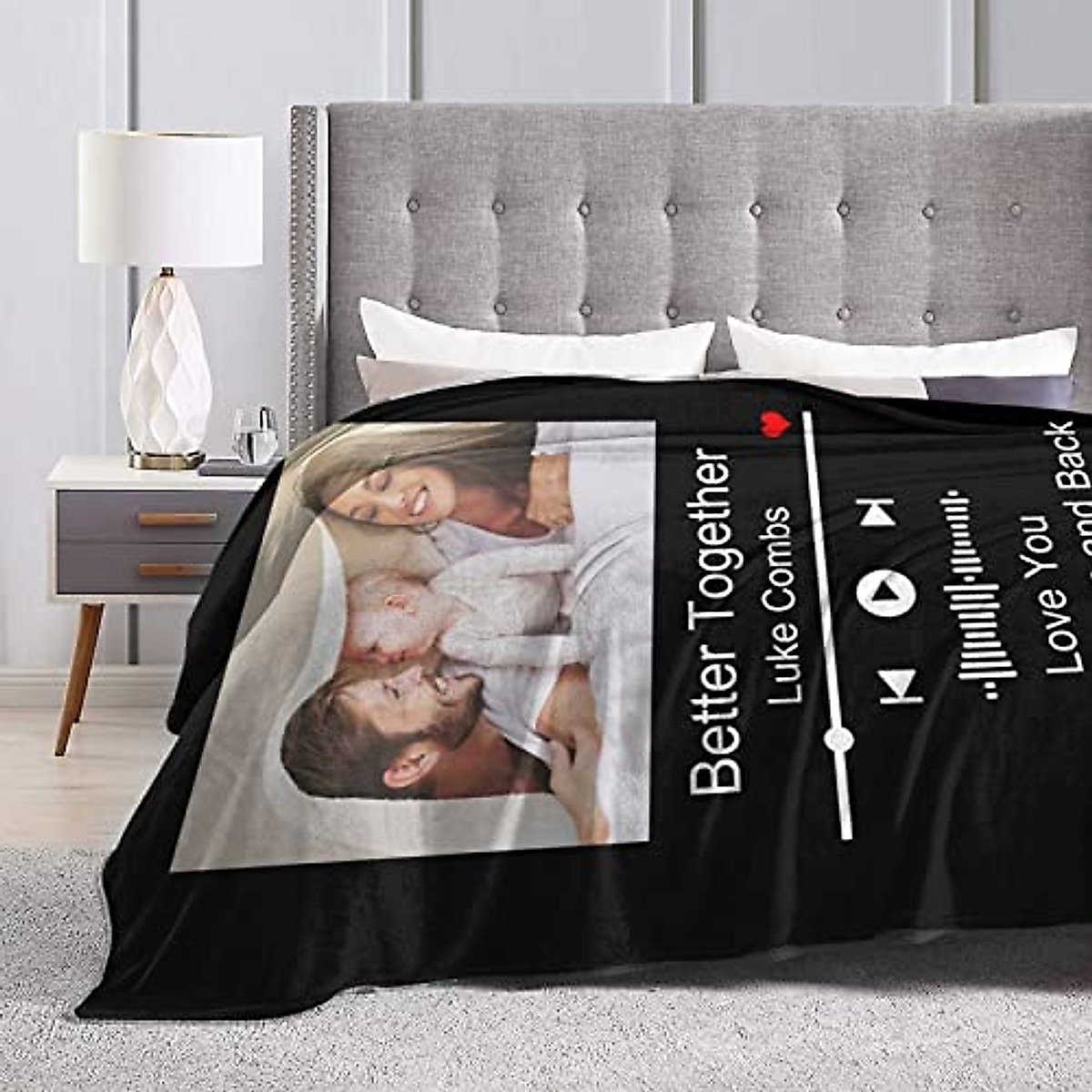 SIMIEEK Custom Blanket Personalized Photos Text Collage with Spotif Customized Picture Throws Blankets for Couple Lover Adults Family Birthday, 30x40 Inches