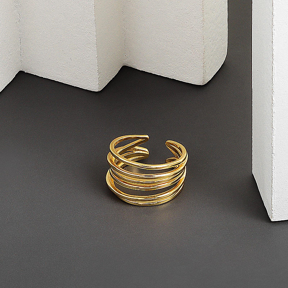 Women'S Sterling Silver Ring, Simple Irregular Yellow Gold Open Ring Gold