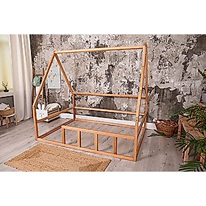 BUSYWOOD Montessori Platform Bed - Toddler bed - Kids Floor Bed House Frame - Natural Wood Daybed Frame - Unique bed (Model 1, Natural Wood, Floor Bed)