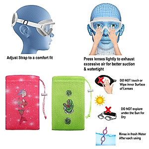 HYDROCOMFY 2PK Kids Goggles Age 4/5/6/7, Toddler Swimming Goggles, Mermaid/Dino Kids Goggles for Swimming 4-7