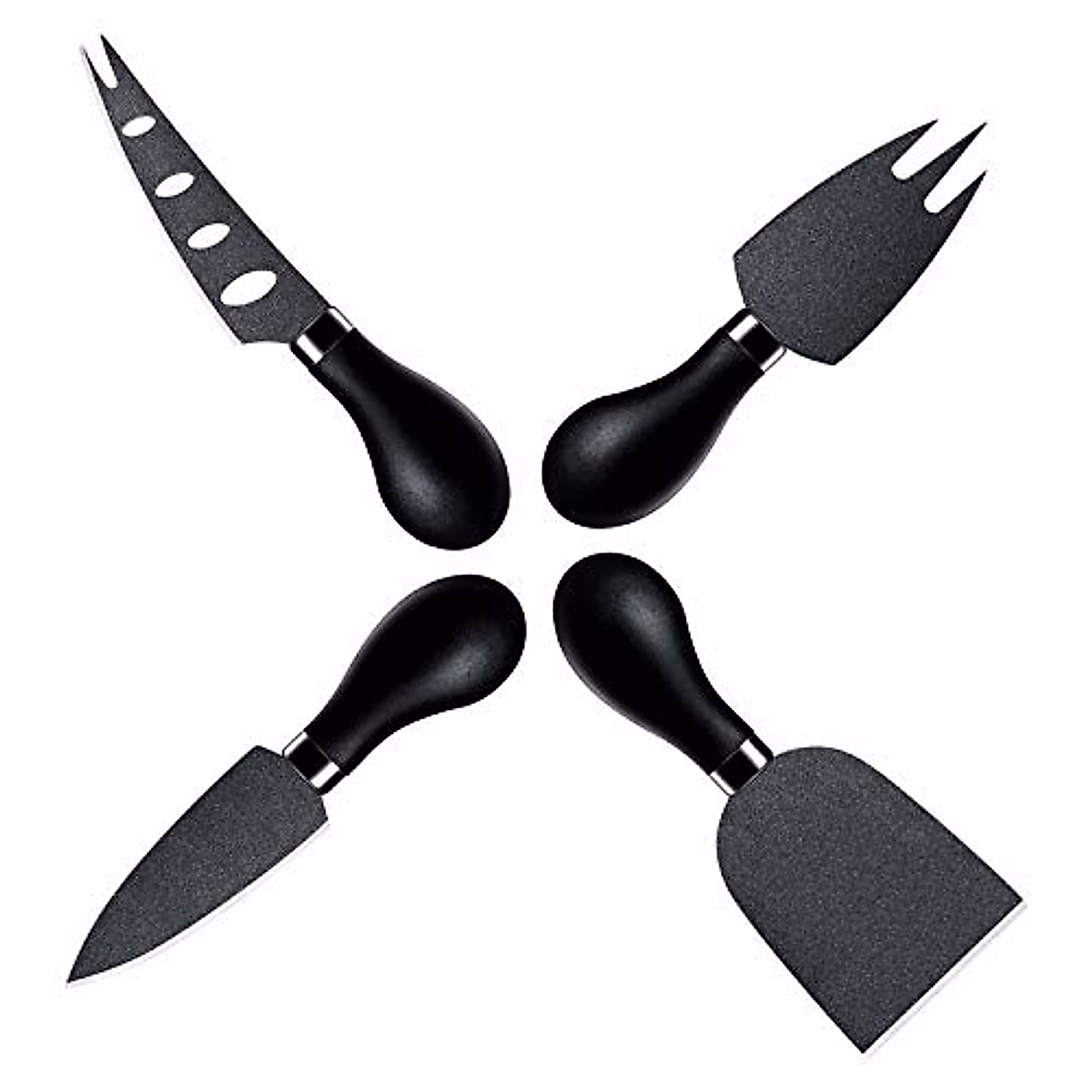 hecef Cheese Knife Set of 4, Non-Stick Coated Gift Set for Christmas, Anniversary, Party, Housewarming, Picnic, Birthdays, Wedding(Black)
