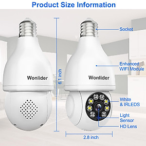 5G Light Bulb Security Camera,PTZ 360° Wireless Cameras Outdoor Indoor,1080P WiFi 6 Dual Band Home Surveillance Dome Cameras,2 Way Audio Color Night Vision,Motion Detection Alarm E27