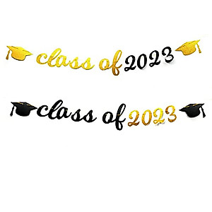 Class of 2023 Graduation Banners Party Decorations, Black Glitter Graduation Banners Garland for Congratulation Graduation Party Supplies-Assembled (Black)