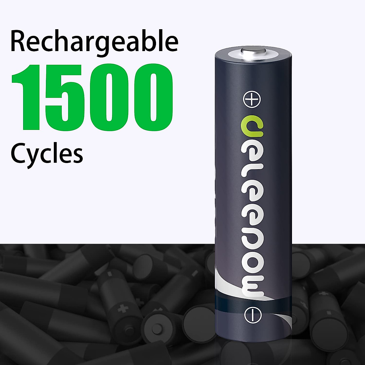 Deleepow 1.5V Rechargeable AA Batteries 3400mWh AA Lithium Rechargeable Batteries 1500 Cycle(Only Batteries)