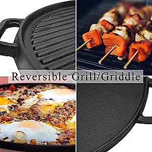 Cast Iron Reversible Grill/Griddle,12-Inch Double Handled Cast Iron Stovetop Grill/Griddle