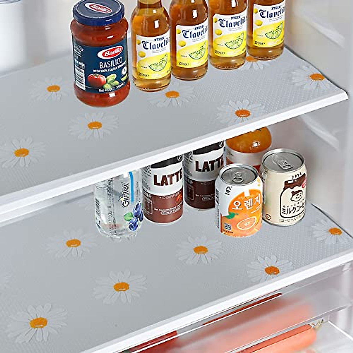 Daisy Shelf Liner for Kitchen Cabinets Non-Adhesive Drawer Liner Non-Slip Refrigerator Liner Waterproof Fridge Pad Cupboard Mat Easy Placemats, Ideal for Wire Pantry Bathroom, 11.8"X59"