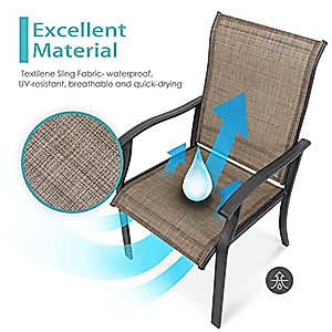 Nuu Garden Dining Chairs Set of 4, Indoor Outdoor Patio Chairs with Arms, Iron Frame and Textilene Sling Chairs for Lawn, Garden, Backyard, Porch, Brown