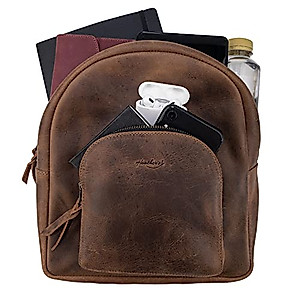 Heather's, Backpack Handmade from Full Grain Leather - Adjustable Straps - Carry, Organize and Store Notebooks, Make Up, Phone, Great for Travel - Bourbon Brown