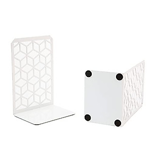 3D Metal White Bookends for Heavy Books, Premium Boho Book Ends for Office, Sturdy Book Stopper, Rustproof and Durable Bookends Decorative Unique for Home, 7 (L) x 4.75 (W) inches, 1 Pair - Geomod