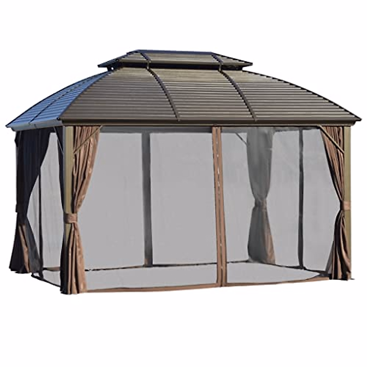 LHLLHL 10x12 Hardtop Gazebo with Aluminum Frame, Metal Roof Gazebo Canopy with Curtains and Netting for Gardens, Patios
