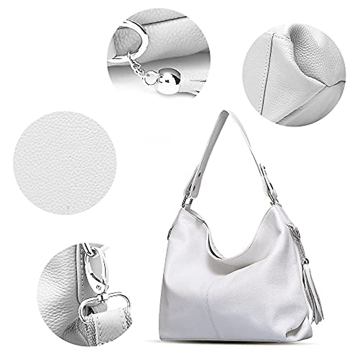 Soft Real Genuine Leather Tassel Women's Handbag Ladies Shoulder Tote Messenger Bag Purse Satchel Black White (White)
