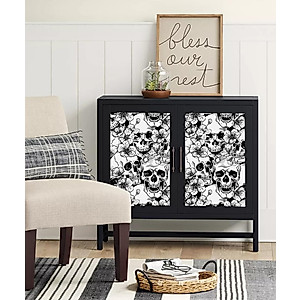 HAOKHOME Gothic Peel and Stick Wallpaper Sugar Skull Floral for Bedroom Black/White Removable Accent Wall Decorations 17.7in x 9.8ft