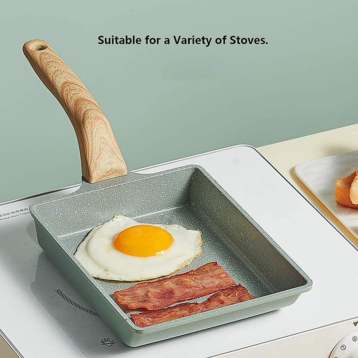 MIHUNTER Japanese Omelette Pan Nonstick Tamagoyaki Egg Pan,Retangle Small Frying Pan,with Silicone Spatula & Brush,Non-Stick Coating (PFOA Free) - 20 x 15cm