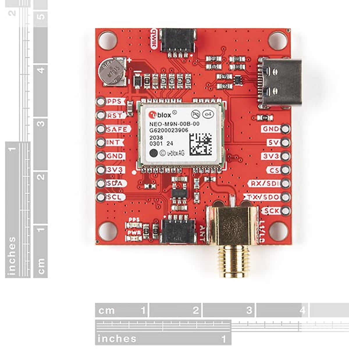 SparkFun GPS Breakout - NEO-M9N, SMA (Qwiic) - GPS Board w/Equally Impressive Configuration Options - Time-to-First-Fix: Cold: 24s Hot: 2s - Max Altitude: 80,000m - 4 Concurrent GNSS