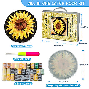 MIAOLLUN Latch Hook Rug Kit, Sunflower Pattern Printed Canvas DIY Rug Crochet Yarn Kits, Embroidery Decoration 20.4" X 20.4" (52 * 52cm)