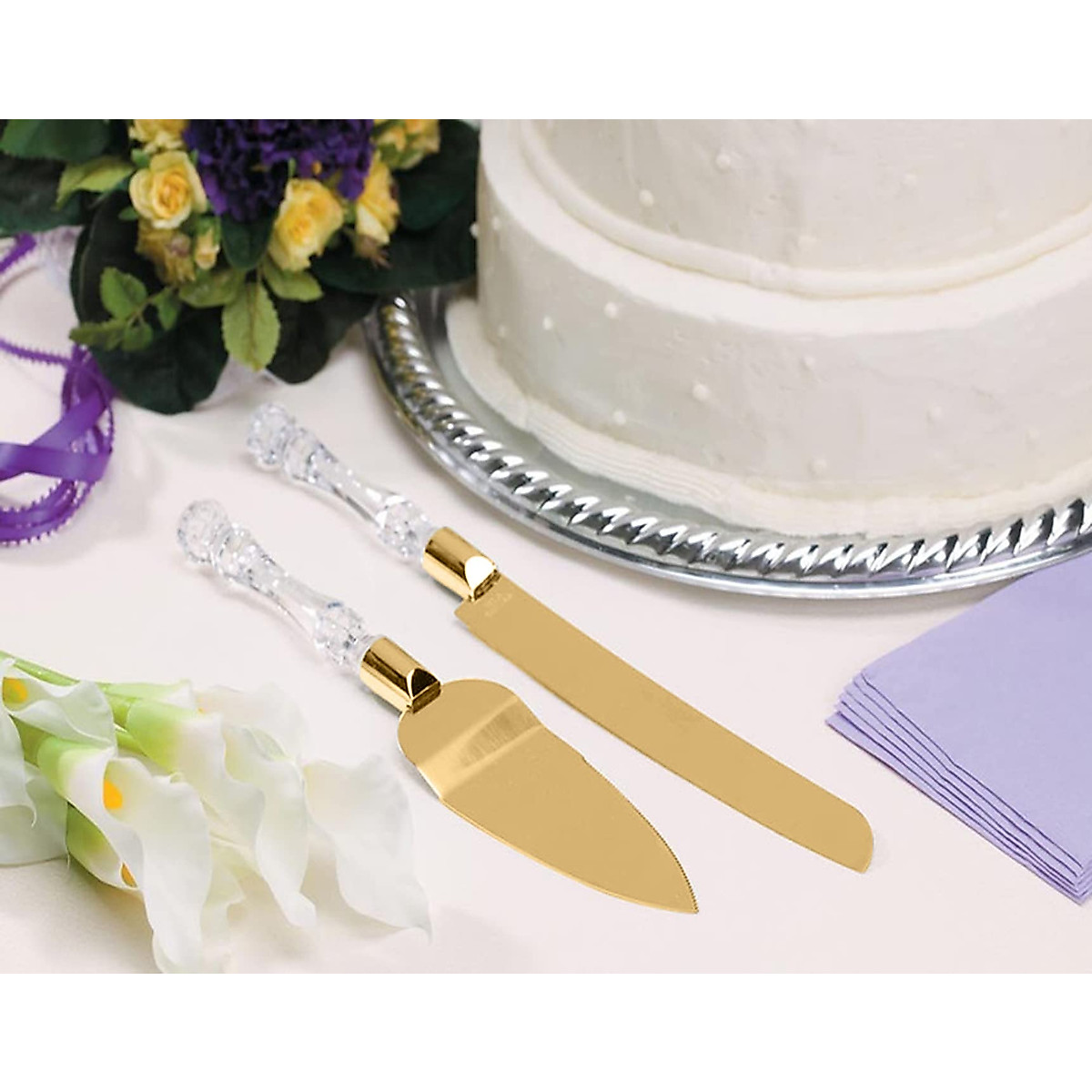 WAFJAMF Cake Knife and Server - Elegant Wedding Cake Knife Set, Stainless Steel Blade and Acrylic Faux Crystal Handle for Wedding Birthdays Anniversary Thanksgiving Christmas