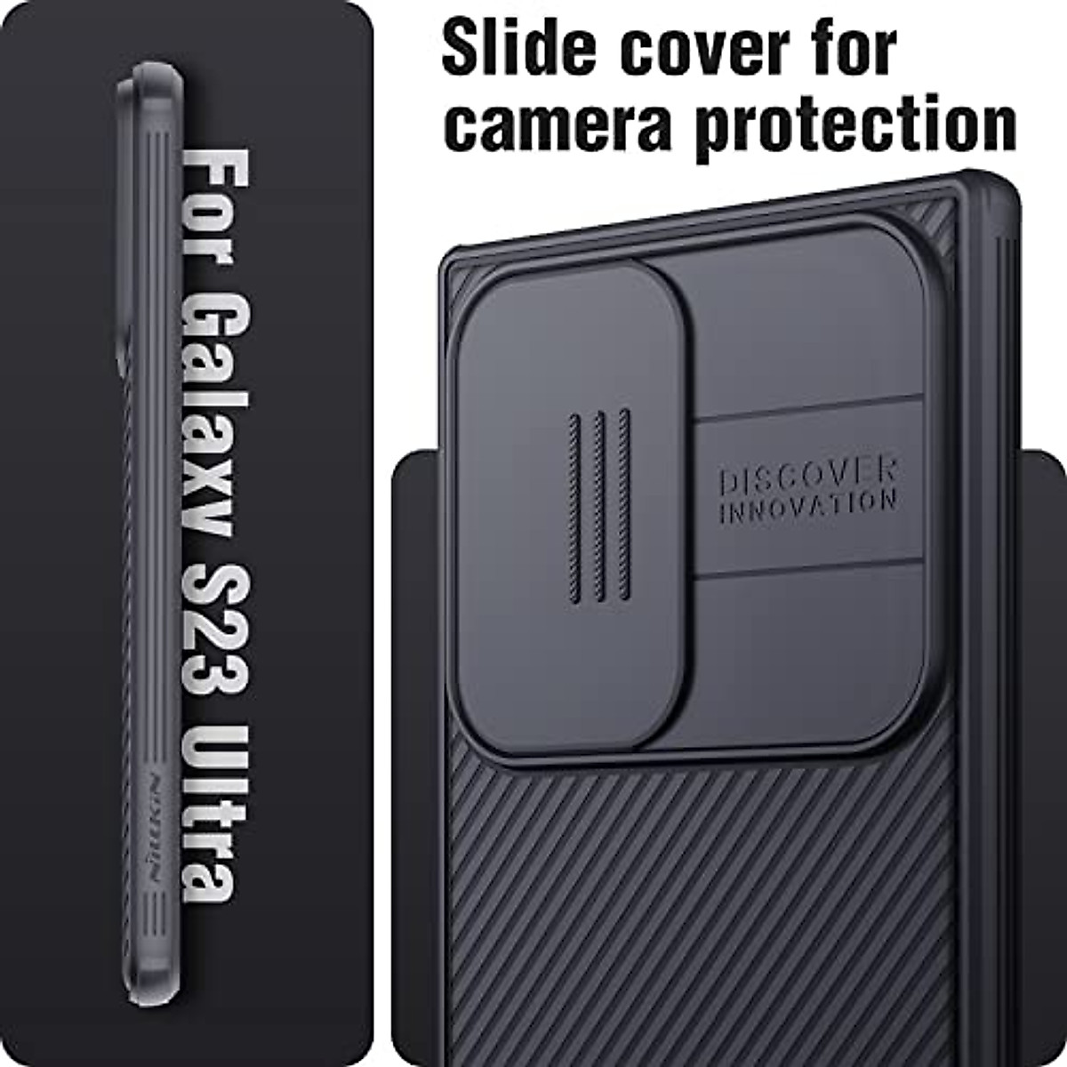 ErHu for Samsung Galaxy S23 Ultra Case with Camera Cover, [Non Slip & Anti-Fingerprint] [Drop Protection], Slim Thin Protective Phone Case for Samsung S23 Ultra 6.8 Inch, Black