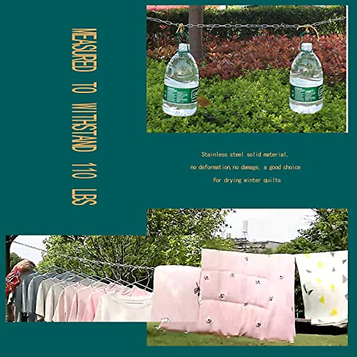 XIANYI 304 Stainless Steel Clothesline,Heavy Duty Outdoor Clothesline,Outdoor Clothesline Chain Clothes Windproof Anti-Slip,Travel Clothesline 3 M/9.8 FT, Silver