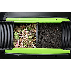 Maze 65 Gallon Dual Chamber Compost Tumbler with Large Double Door and Open Base and Comes with Maze Compost Cart
