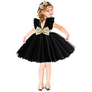 KLFFLGID Baby Girl Sequins Bowknot Dress Toddler Flower Girl Wedding Party Dress for Toddler Girls Infant Tutu Dresses Size 60 (Black)
