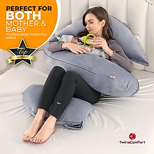 TwinsComfort Full Pregnancy Pillow with 2 Pockets - Maternity Body Pillow for Sleeping, Nursing, Leg, Arm, Back & Belly Support - Breastfeeding Pillow with Extra Pillow, Removable & Washable Cover