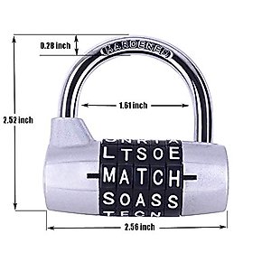 Combination Padlock - 5 dials, Locker Locks Set Your own Word Combination Padlock, 1 Pack, (Silver)