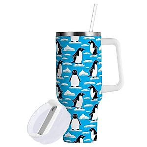 ARGTILDN 40 oz Tumbler Antarctic Penguins Ice Insulated Travel Mug with Handle and Straw Lid Stainless Steel Vacuum Coffee Cup Tea Beverage Container Water Bottles for Car Sports office