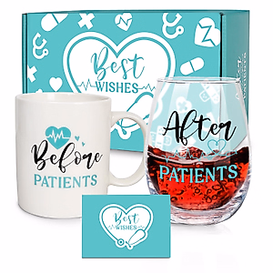 Before Patients, After Patients Gifts Set - 11 oz Coffee Mug and 19 oz Wine Glass Set Gifts Idea for Nurse, Dentists, Doctors, Hygienists, Physician, Unique Graduation Birthday Gifts