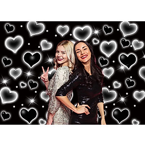 Black Heart Early 2000s Backdrop Love Heart 90s Old School Photography Background Sweet 16th 18th 21th 30th Women Men Happy Birthday Party Decoration 7x5FT