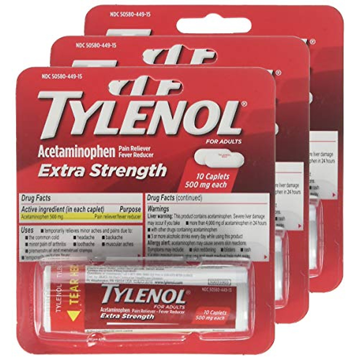 TYLENOL Extra Strength Caplets 10 ea (Pack of 3)