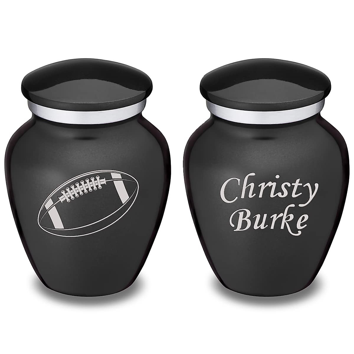 GetUrns Keepsake Embrace Football Cremation Urn with Custom Engraving (Charcoal)