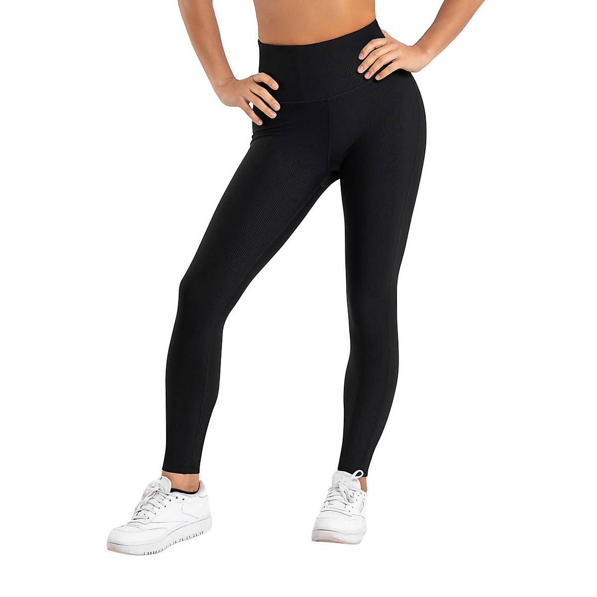 Yogipace Tall Women's High Waisted Extra Long Ribbed Yoga Leggings with Pockets, 31", Black, Size S