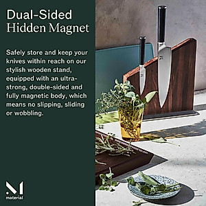 Material Knife Stand, Magnetic Wood Modern Knife Block for Safe Storage and Display of Knife Sets, Large Capacity for 10 knives, Walnut