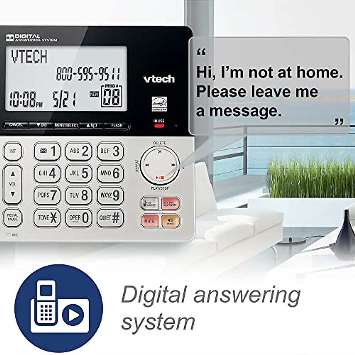 VTECH VG208 DECT 6.0 Corded/Cordless Phone for Home with Answering Machine, Call Blocking, Caller ID, Large Backlit Display, Duplex Speakerphone, Intercom, Line-Power (Silver/Black)