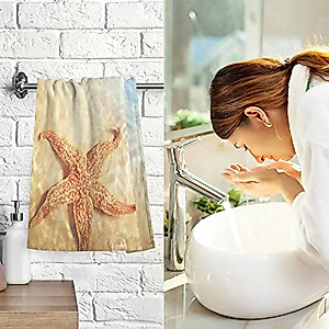 Jucciaco Beach Sea Starfish Cotton Towels for Bathroom, Soft Absorbent Hand Towel Set of 2 for Gym Yoga Kitchen Decorative, 16x28 in