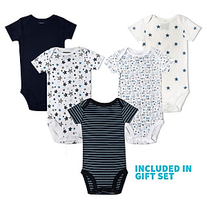 Lily and Page Baby Boy Gift Basket, Newborn Boys Bodysuits Cupcake Essential Shower Gift Set