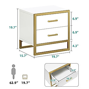YITAHOME Nightstand with 2 Drawers, Small End Side Table with Storage, Modern Bedside Bed Table with Metal Frame for Small Space, Bedroom and Living Room, White