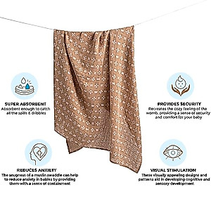 Crane Baby Soft Muslin Swaddle Blanket, Soft Swaddle Wrap for Boys and Girls, Copper Dash, 47" x 47"
