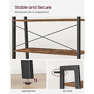 VASAGLE Ladder Shelf, 4-Tier Bookshelf, Storage Rack, Bookcase with Steel Frame, for Living Room, Home Office, Kitchen, Bedroom, Industrial Style, Rustic Brown and Black ULLS144B01