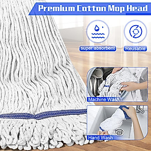 Commercial Mop Heavy Duty Industrial Cotton Mop,Looped-End String Wet Mop for Floor Cleaning with Long Handle, Janitorial Mop for Home,Garage,Office, Workshop, Warehouse