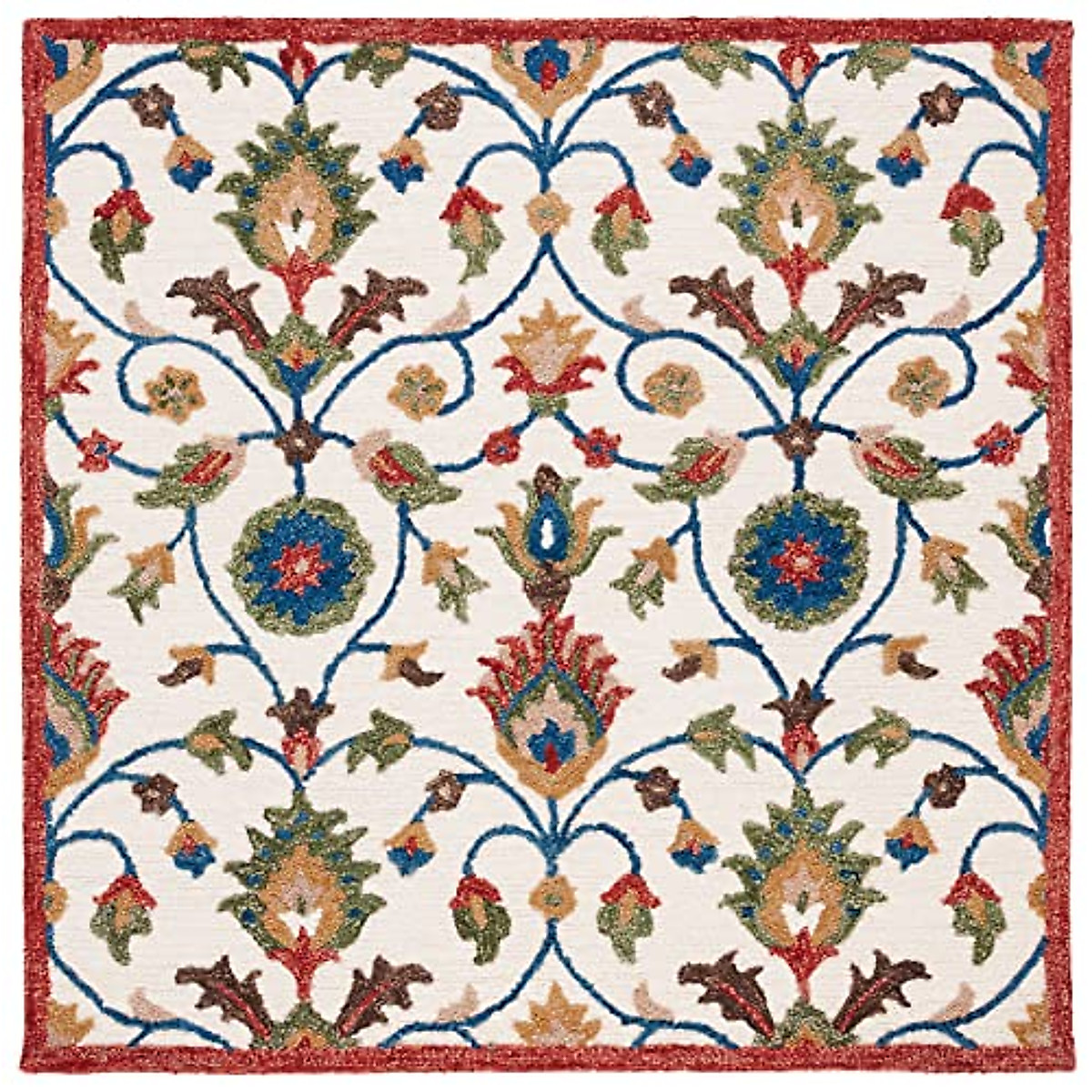 SAFAVIEH Blossom Collection 6' Square Ivory/Green BLM562A Handmade Floral Premium Wool Living Room Dining Bedroom Area Rug