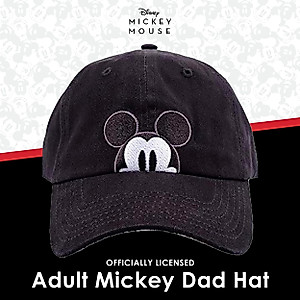 Disney Mickey Mouse Dad Hat, Peek-A-Boo Embroidered Adult Baseball Cap with Comic Strip Print Curved Brim, Black, One Size