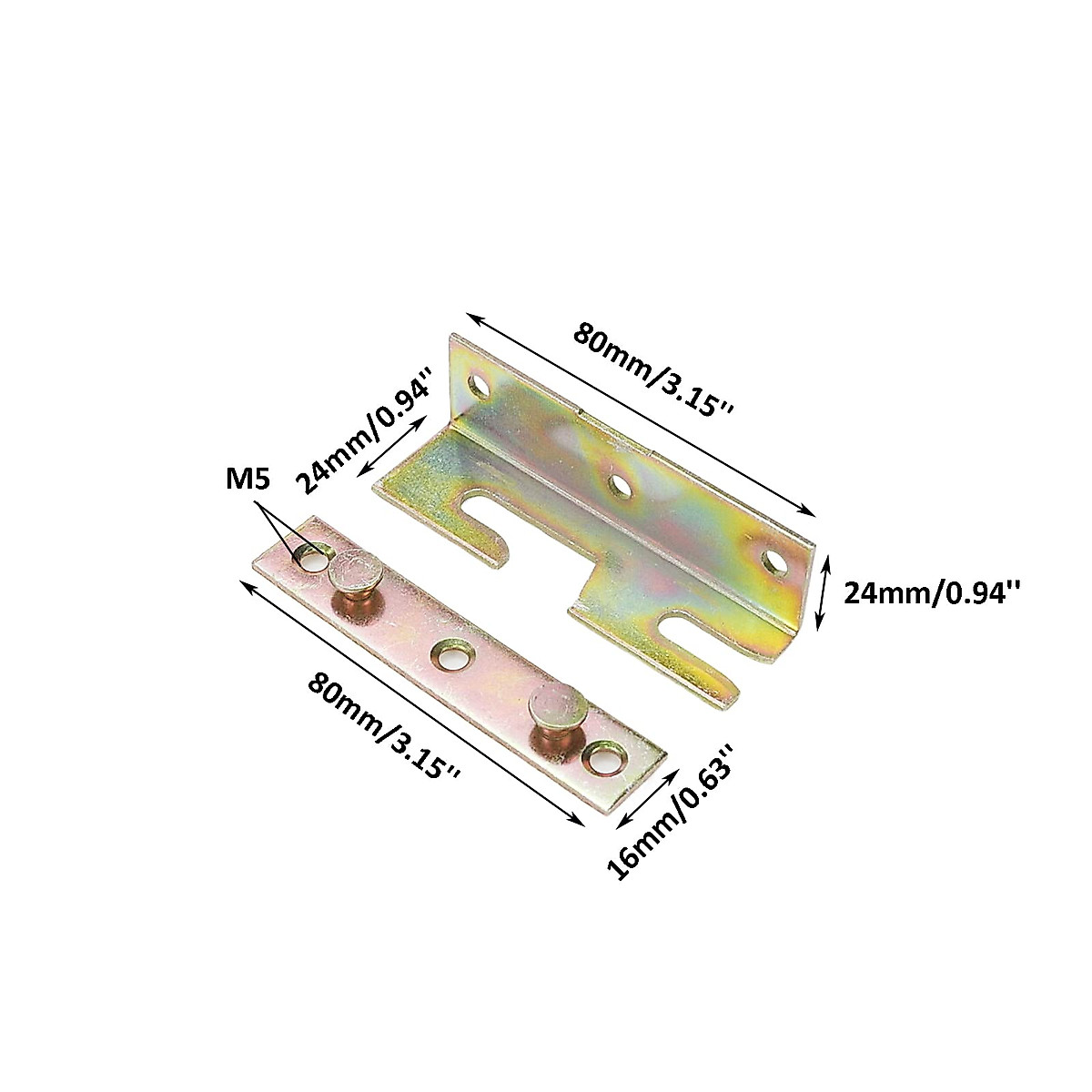Sydien 4Sets Galvanized Iron Invisible Bed Connectors Non-Mortise Bed Rail Brackets